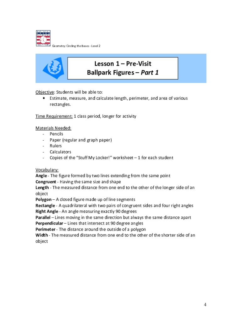 Fillable Online Lesson Plan: Calculating Perimeter and Area of 2-D ...