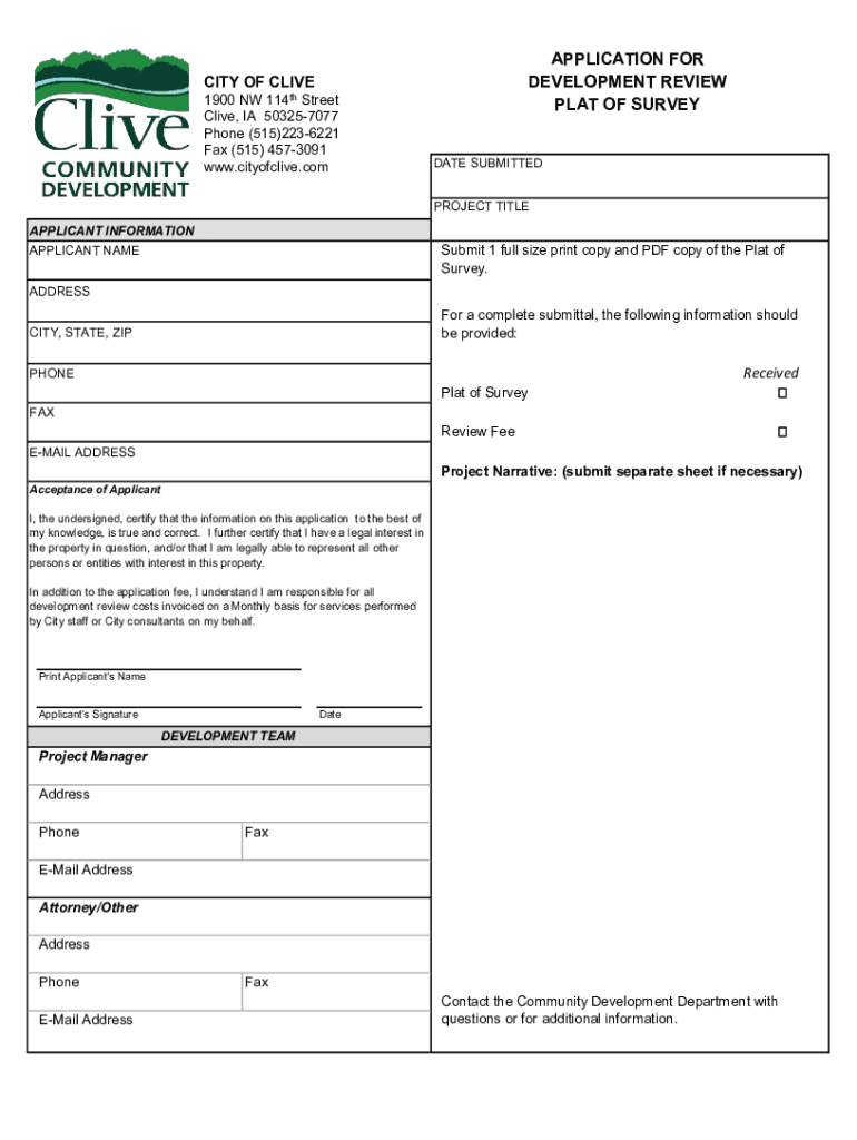 Fillable Online application for development review plat of survey Fax ...