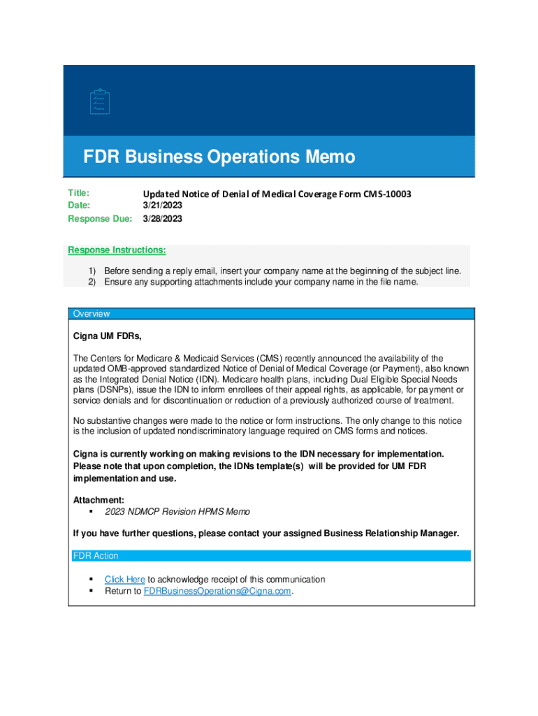 Fillable Online Updated Notice of Denial of Medical Coverage Form CMS ...