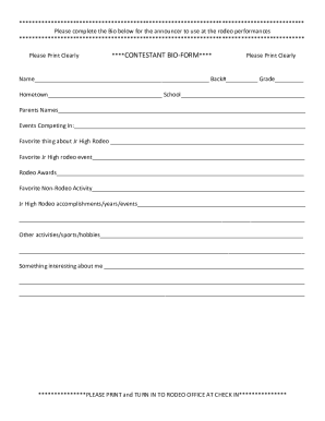 Fillable Online ****CONTESTANT BIO-FORM**** Fax Email Print - pdfFiller