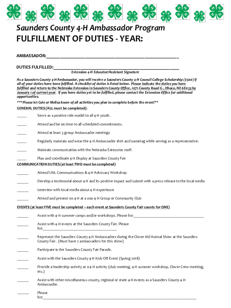 Fillable Online extension unl State 4-H Ambassador Program - SDSU ...