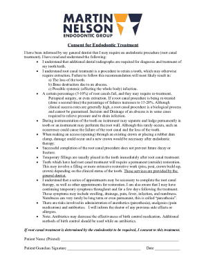Fillable Online Discussion and Informed Consent for Root Canal ...