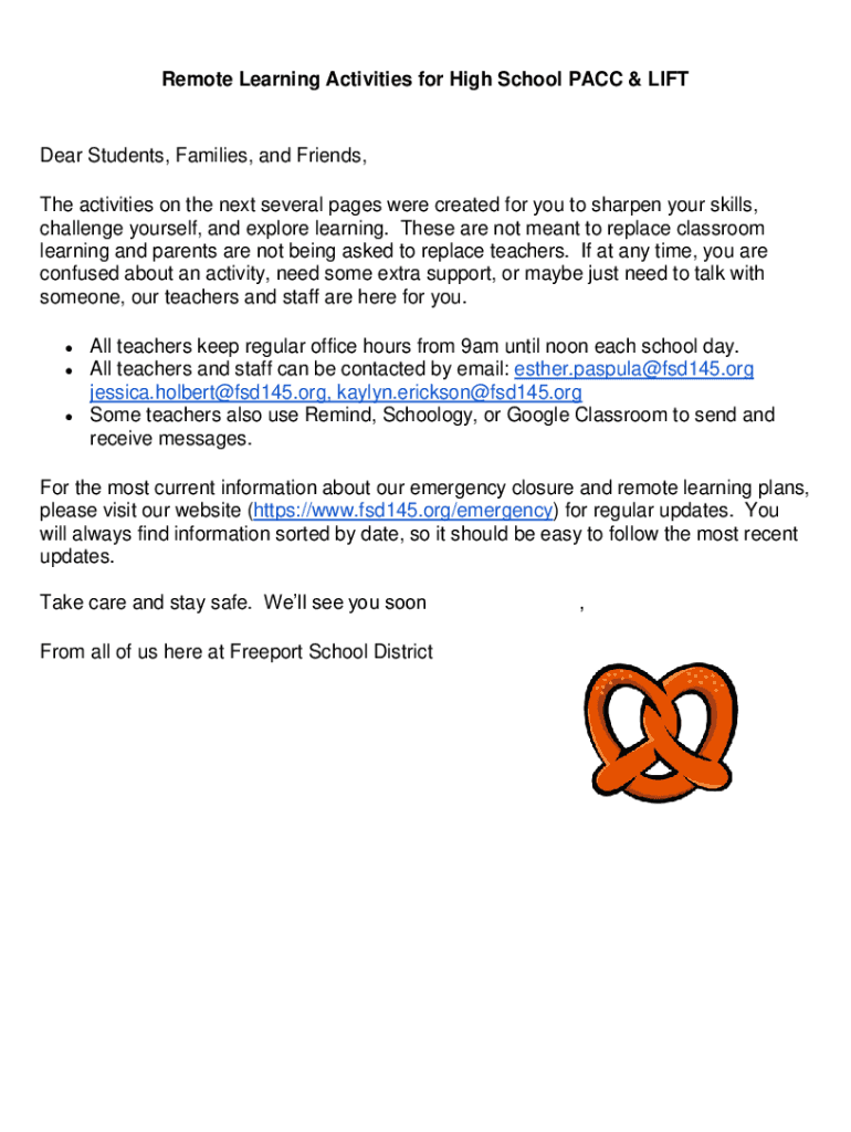 Fillable Online Fun Activities for Remote Learning: Middle and High ...