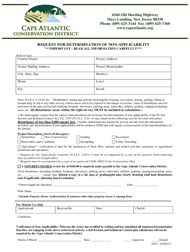 Fillable Online Request for Determination of Non-Applicability Fax ...