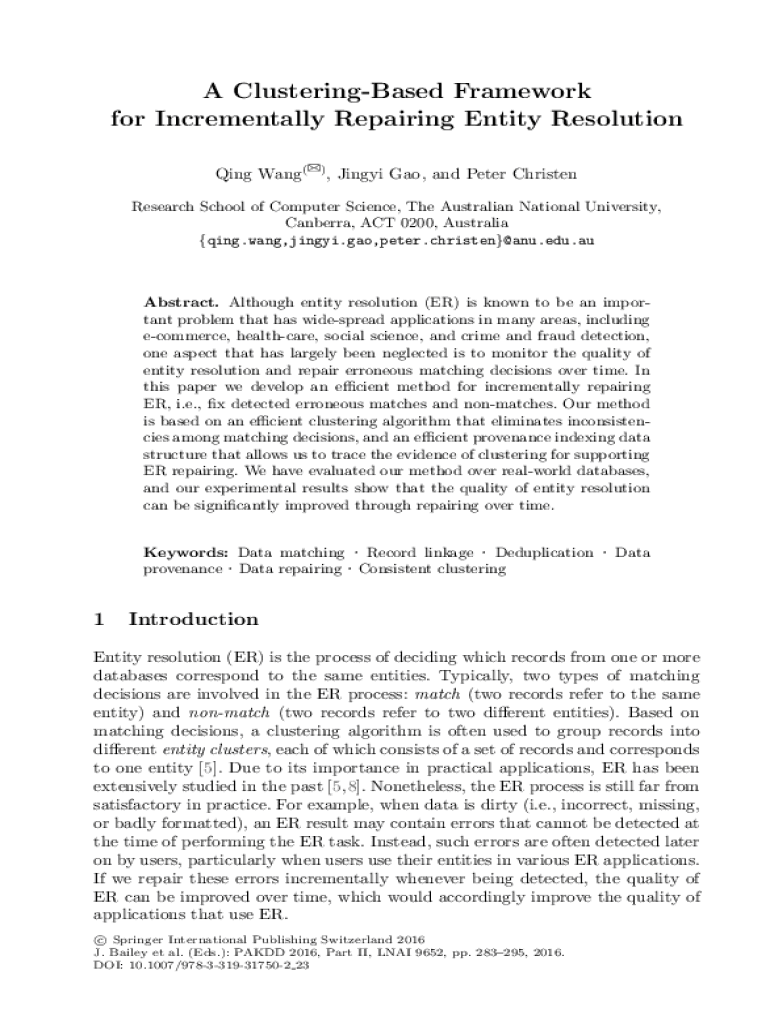 Fillable Online Users Cecs Anu Edu A Clustering Based Framework For