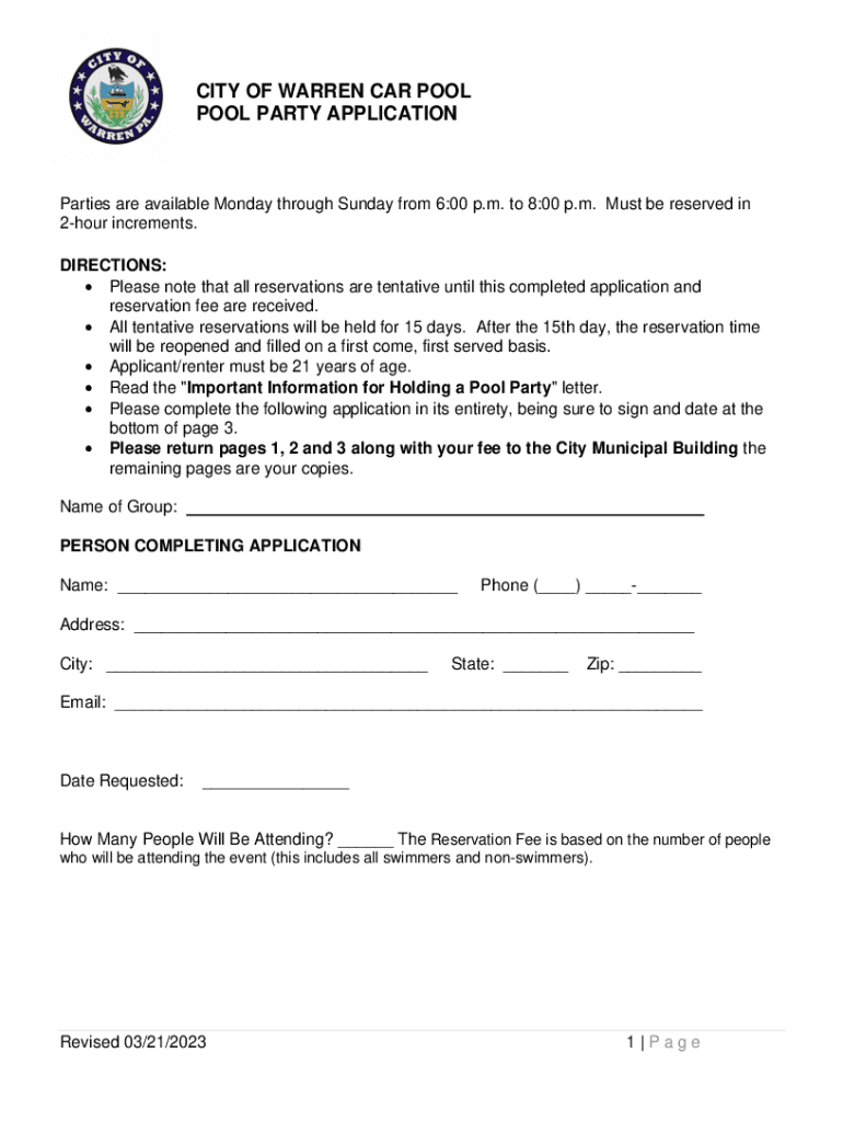 Fillable Online City of Warren, PA Swimming Pool, City - eCode360 Fax ...