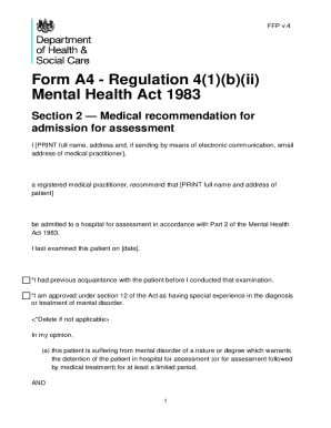 Fillable Online Form A4 - Section 2 medical recommendation. Form A4 ...