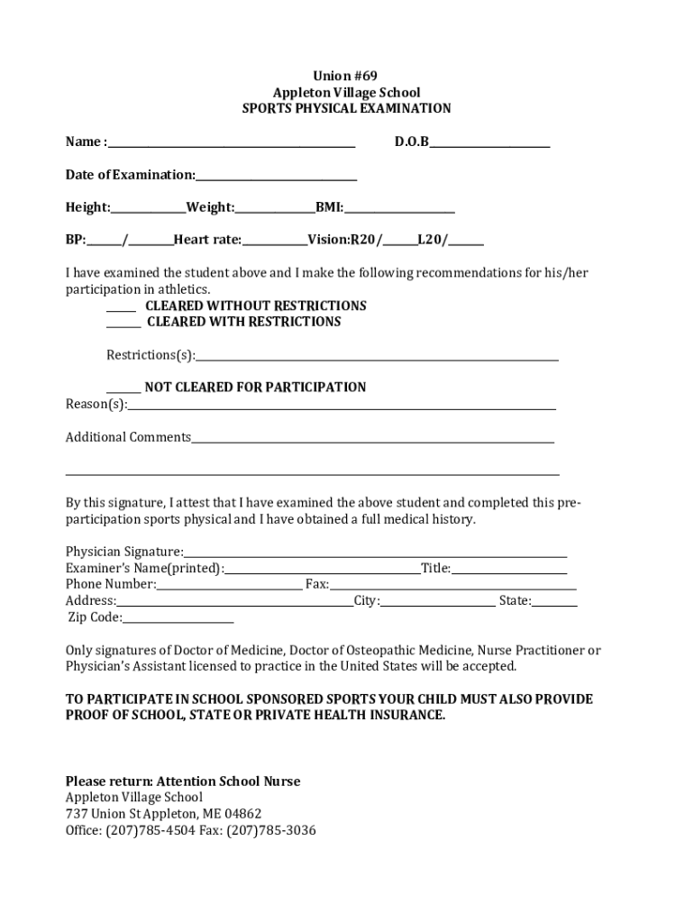 Fillable Online Sports Physical Exam Form - AVS.docx Fax Email Print ...