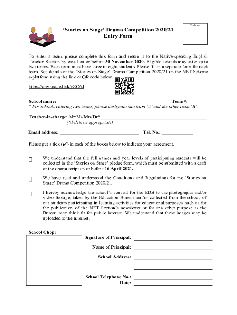 Fillable Online 'Stories on Stage' Drama Competition 2020/21 Entry Form ...