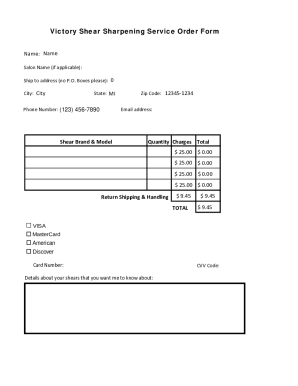 Fillable Online Victory Shear Sharpening Service Order Form Fax Email ...