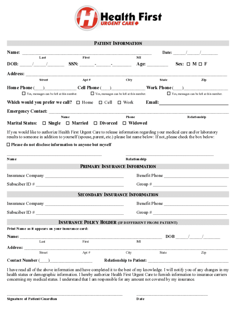 Fillable Online Urgent Care New Patient Forms Fax Email Print - pdfFiller