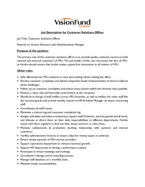 Fillable Online Customer Service Manager job description Fax Email ...