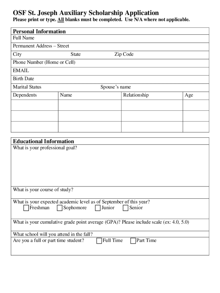 Fillable Online AuxiliaryOSF St. Joseph Medical Center Fax Email Print - pdfFiller