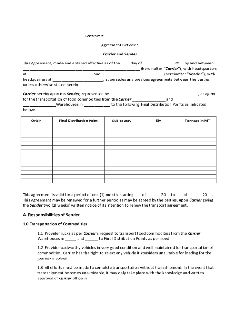 Fillable Online TRANSPORT AGREEMENT BETWEEN Fax Email Print - pdfFiller