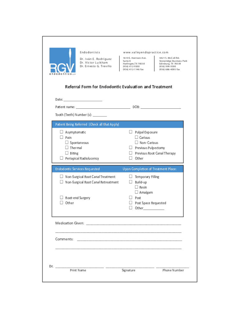 Fillable Online Endodontics, Root Canal Treatment, Endodontic Surgery ... Fax Email Print ...