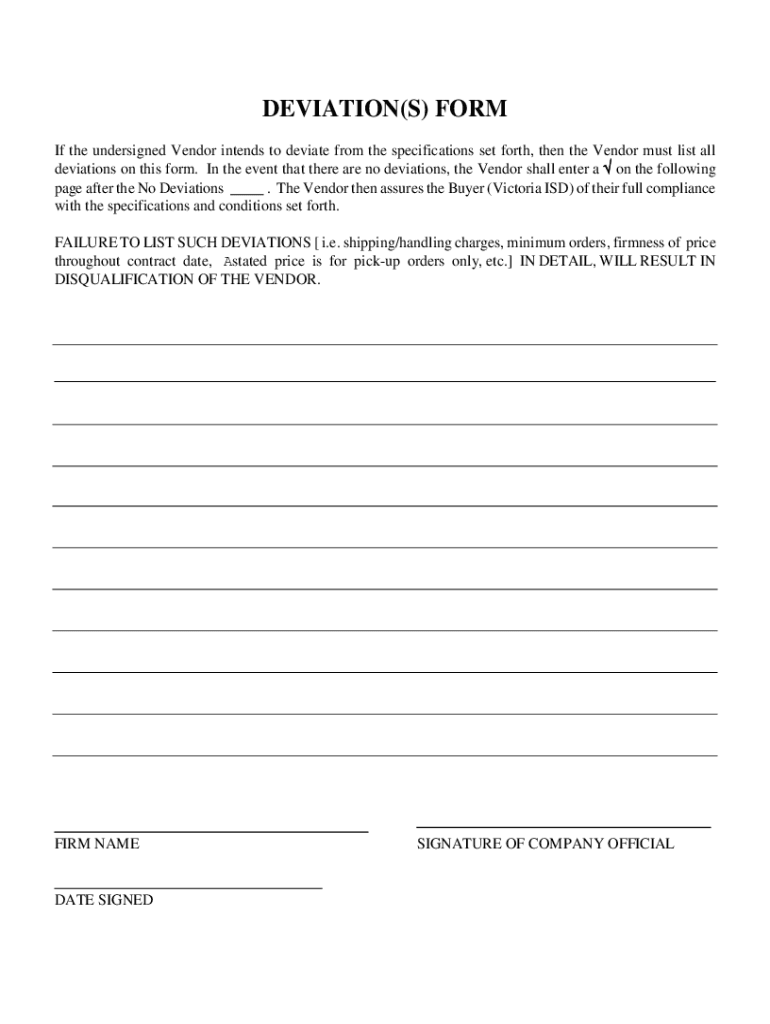 Fillable Online DEVIATION(S) FORM Fax Email Print - pdfFiller