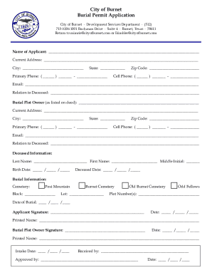Fillable Online Burial Permit Application Fax Email Print - pdfFiller