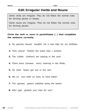 Fillable Online Edit Irregular Verbs and Nouns Fax Email Print - pdfFiller
