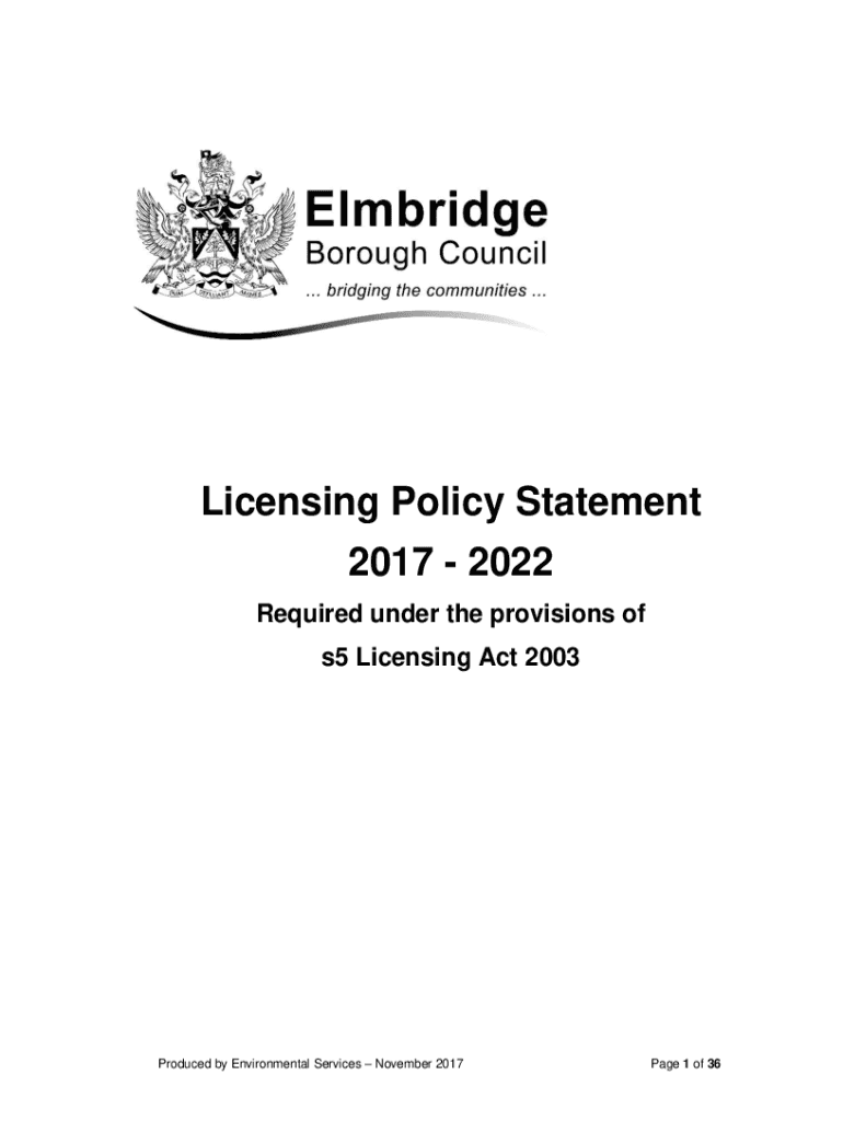Fillable Online consult elmbridge gov STATEMENT OF LICENSING POLICY ... Fillable Online consult elmbridge gov STATEMENT OF LICENSING POLICY ...