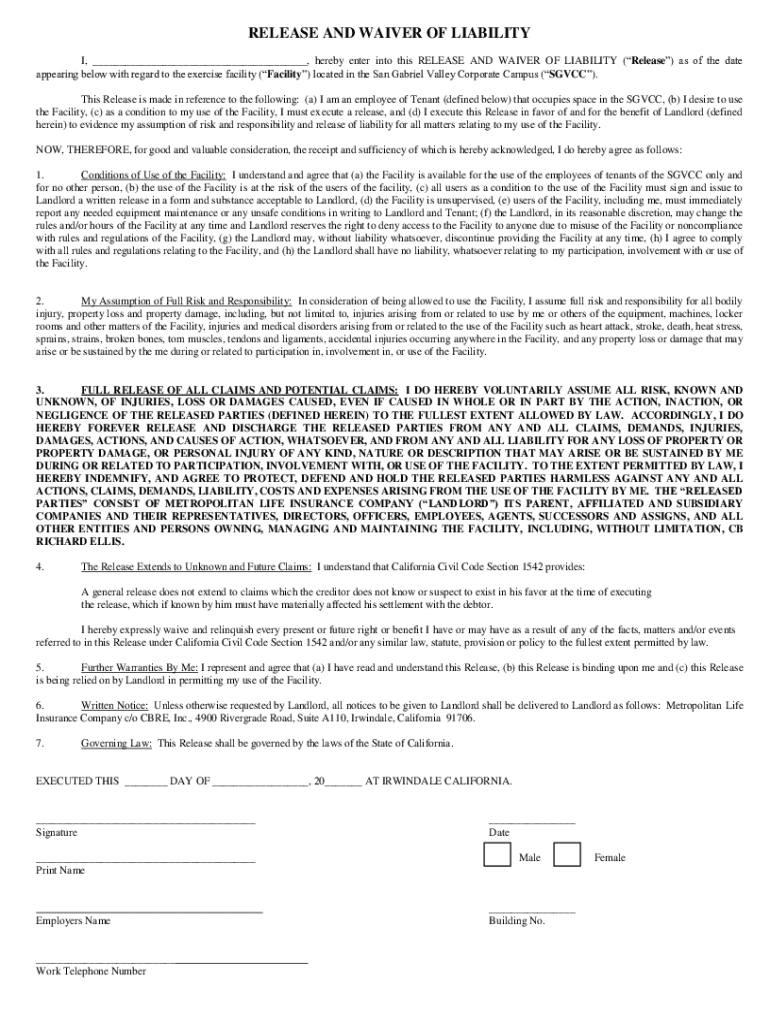 Fillable Online I, , hereby enter into this RELEASE AND WAIVER OF ...