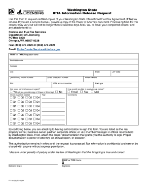 Fillable Online Washington State IFTA Information Release Request. Request certified copies of ...