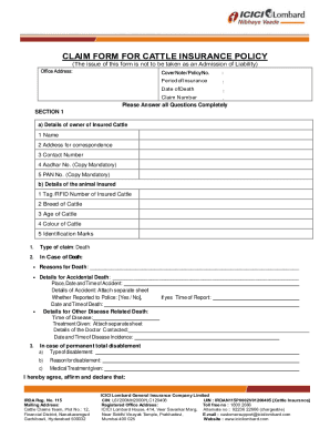 Fillable Online CLAIM FORM FOR CATTLE INSURANCE POLICY Fax Email Print ...