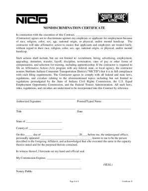 Fillable Online NONDISCRIMINATION CERTIFICATE Fax Email Print - pdfFiller