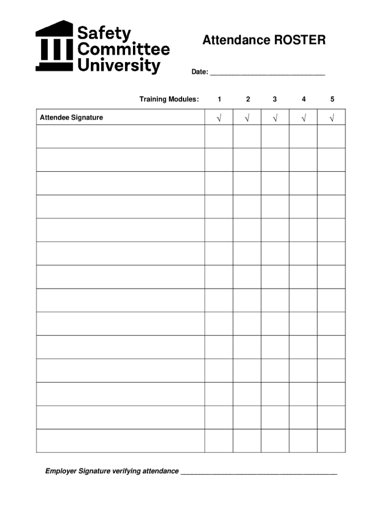 Fillable Online Attendance ROSTER Fax Email Print - pdfFiller