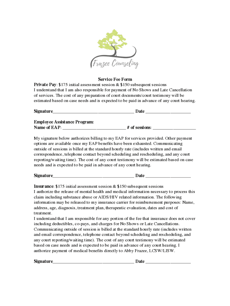 Fillable Online Frazee Service Fee Form.docx Fax Email Print - pdfFiller