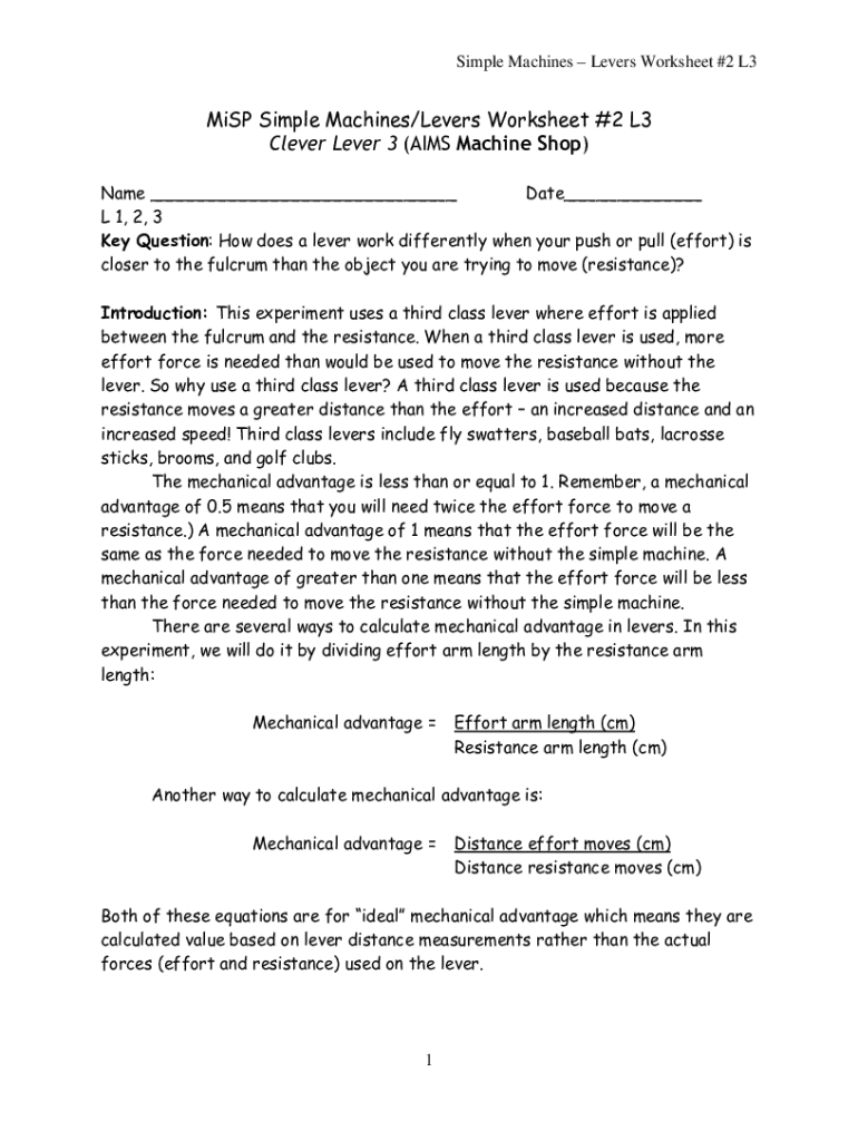 Fillable Online Simple machines: Levers worksheet Fax Email Print ...