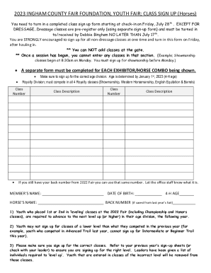 Fillable Online 2023Fair class sign up sheet Fax Email Print - pdfFiller