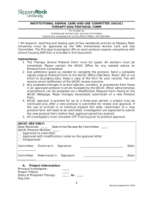 IACUC Therapy Dog Protocol Doc Template | pdfFiller