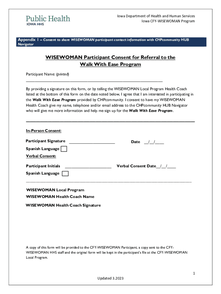 Fillable Online WISEWOMAN Participant Consent for Referral to the Walk ...
