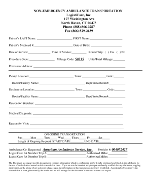 Fillable Online LOGISTICARE NON-EMERGENCY AMBULANCE REQUEST FORM.doc ...