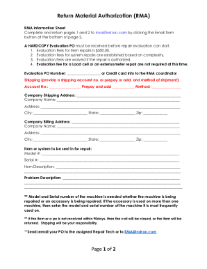 Fillable Online Return Material Authorization (RMA) Page 1 of 2 Fax ...