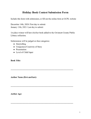 Fillable Online Holiday Book Contest Submission Form Fax Email Print ...