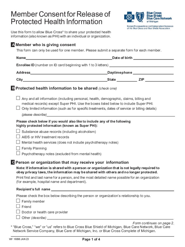 Fillable Online Member Consent for Release of Protected Health ...