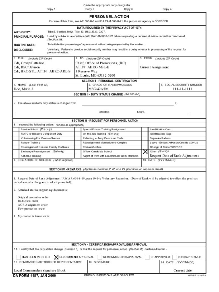Fillable Online Da 4187 Form Fax Email Print - pdfFiller