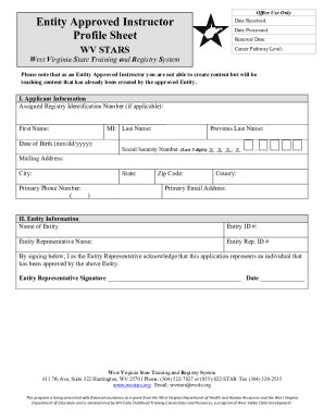 Fillable Online Entity Approved Instructor Profile Sheet Fax Email Print - pdfFiller