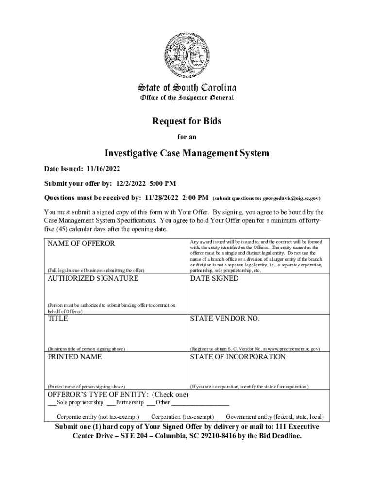 Fillable Online Request for Bids Investigative Case Management System Fax Email Print - pdfFiller