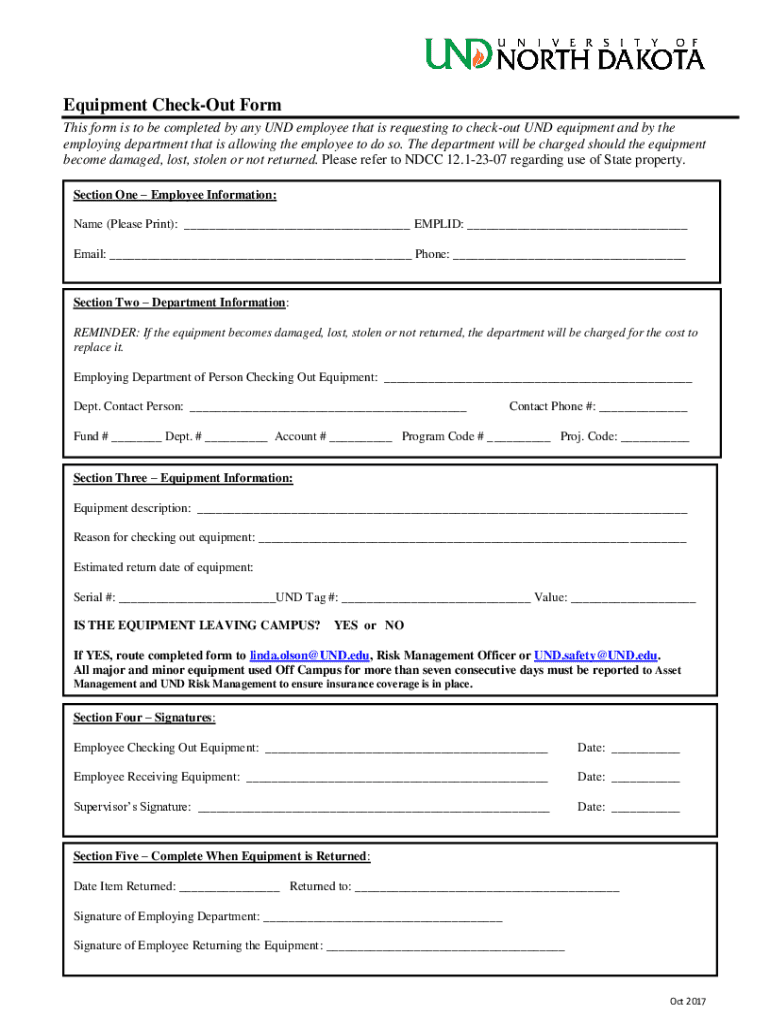 Fillable Online Equipment Check-Out Form Fax Email Print - pdfFiller
