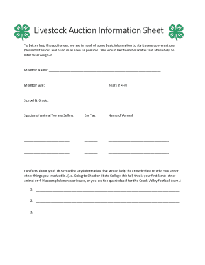 Fillable Online extension unl Livestock Auction Information Sheet Fax ...