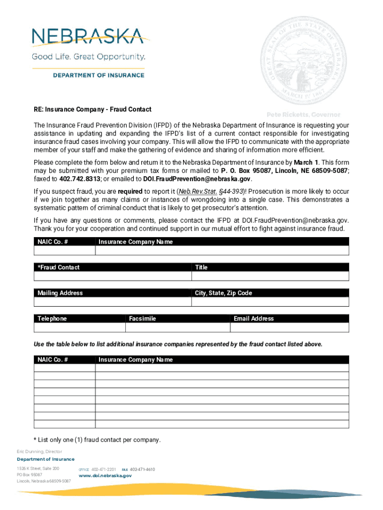 Fillable Online Fraud - Nebraska Department of Insurance Fax Email ...