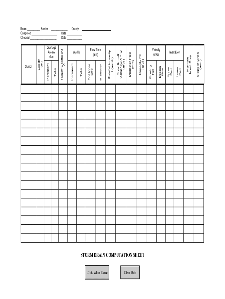 Fillable Online Wks36-12F. Storm Drain Computation Sheet Fax Email ...