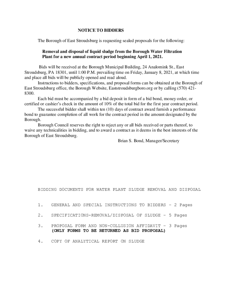 Fillable Online Sludge Pumping, Hauling and Disposal Bid Fax Email ...
