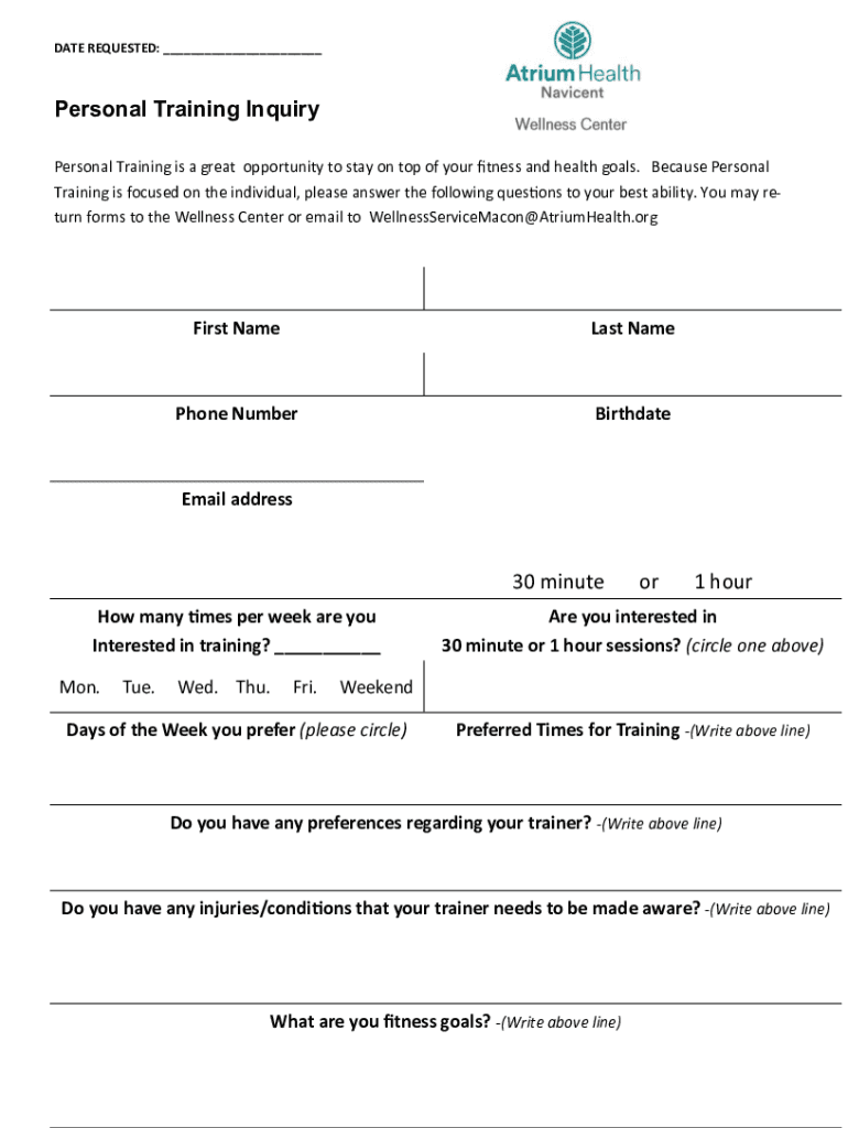 Fillable Online Request a Personal Trainer Fax Email Print - pdfFiller