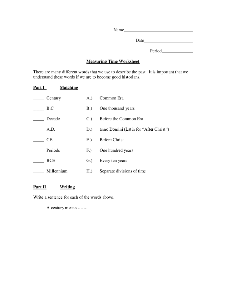Fillable Online Measuring Time Worksheet Fax Email Print - pdfFiller