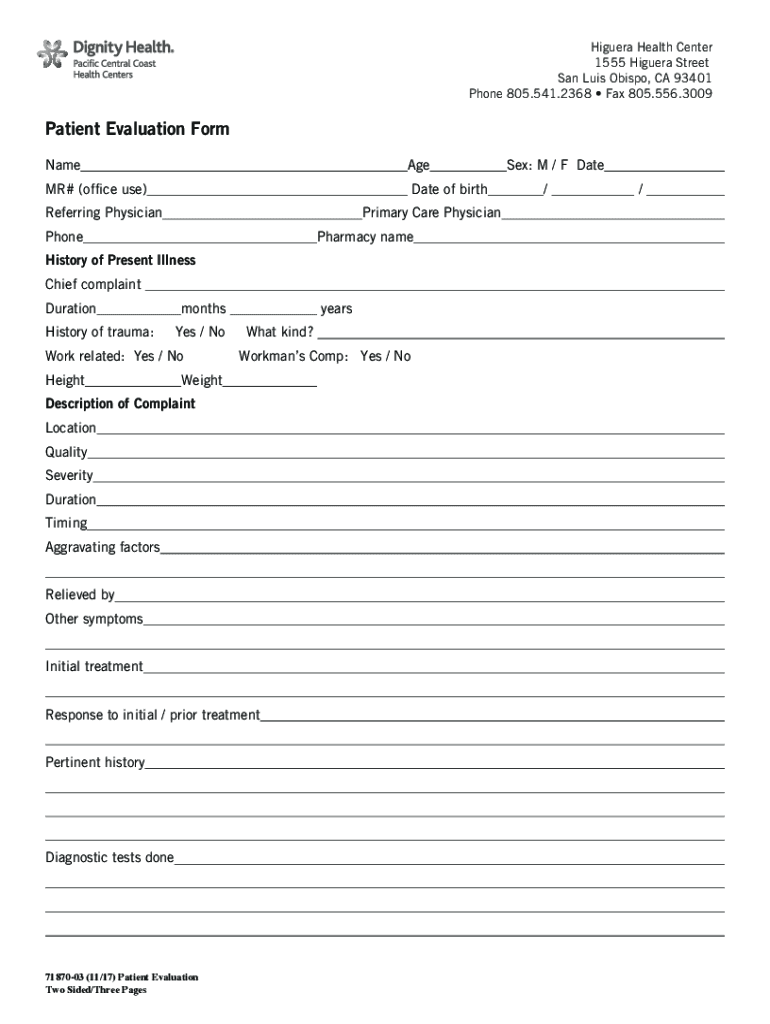 Fillable Online 71826-22 Patient Evaluation Form Fax Email Print ...