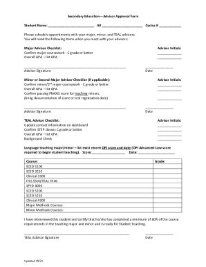 Fillable Online cehs usu Secondary EducationAdvisor Approval Form Fax Email Print - pdfFiller