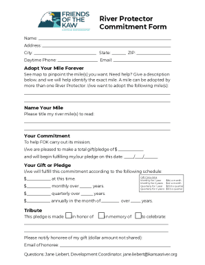 Fillable Online River Protector Commitment Form Fax Email Print - pdfFiller